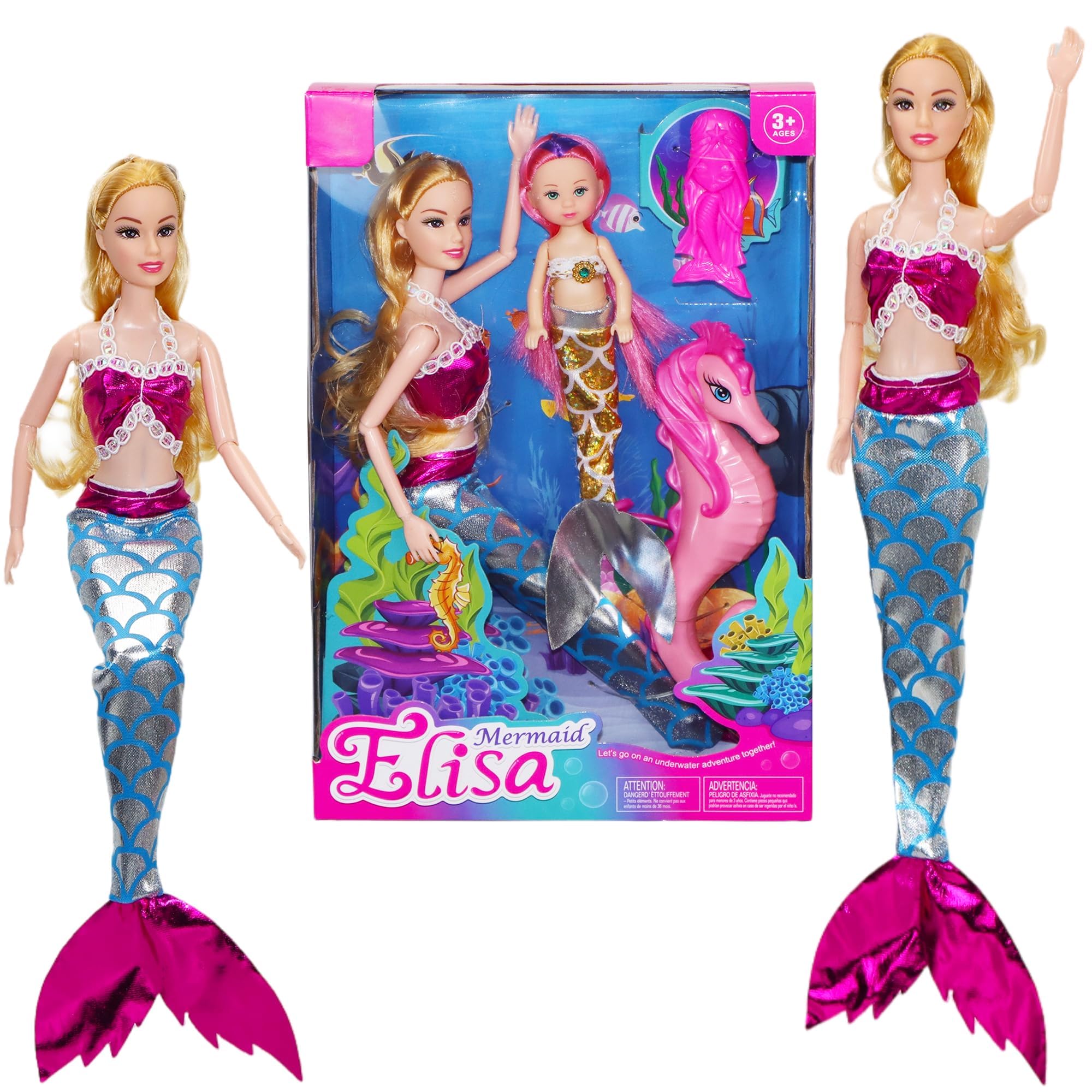 BYCICI Mermaid Dolls with Little Mermaid & Seahorse| Summer Mermaid ...