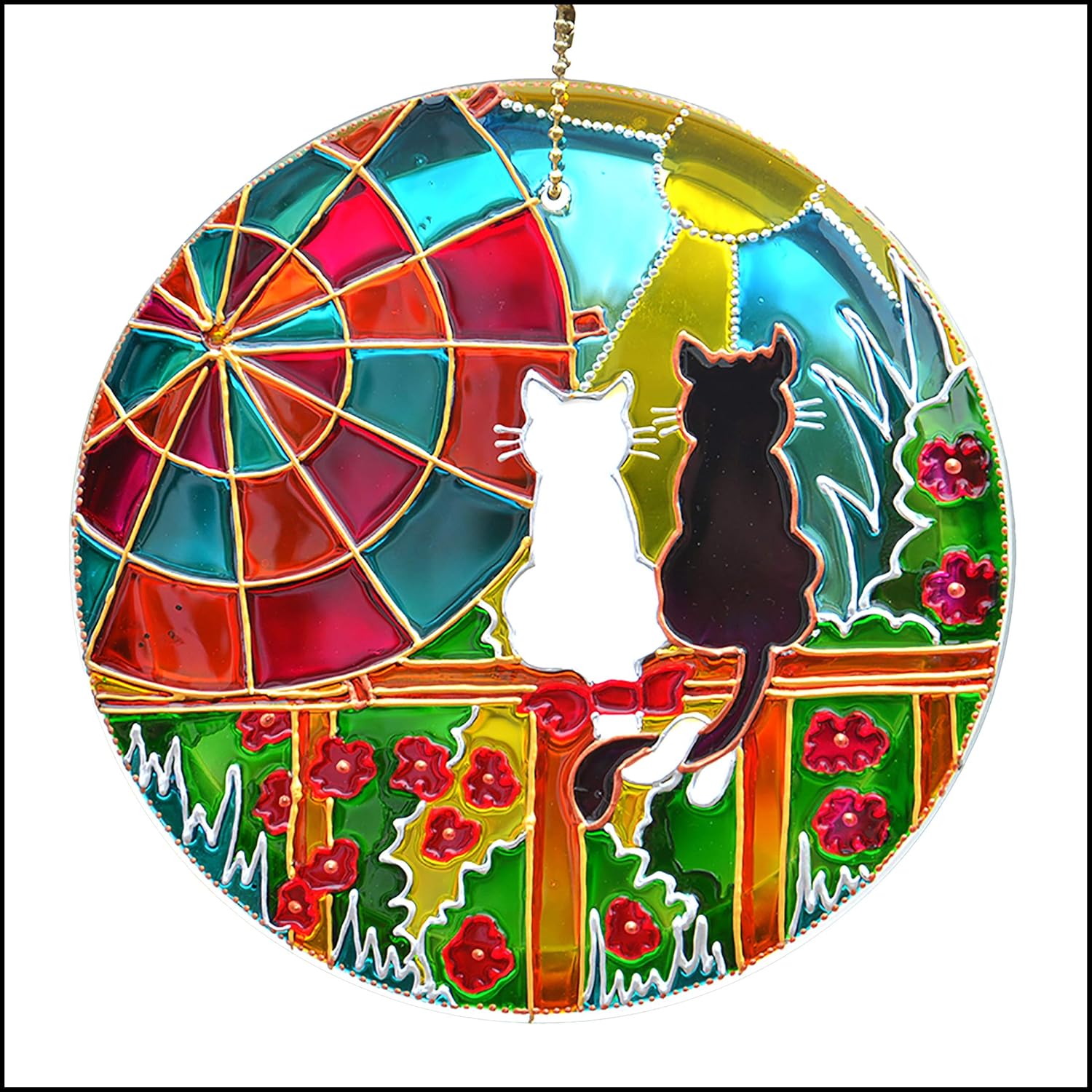Hanging Stained Glass Cat Suncatcher, Hand Painted Original for Your ...