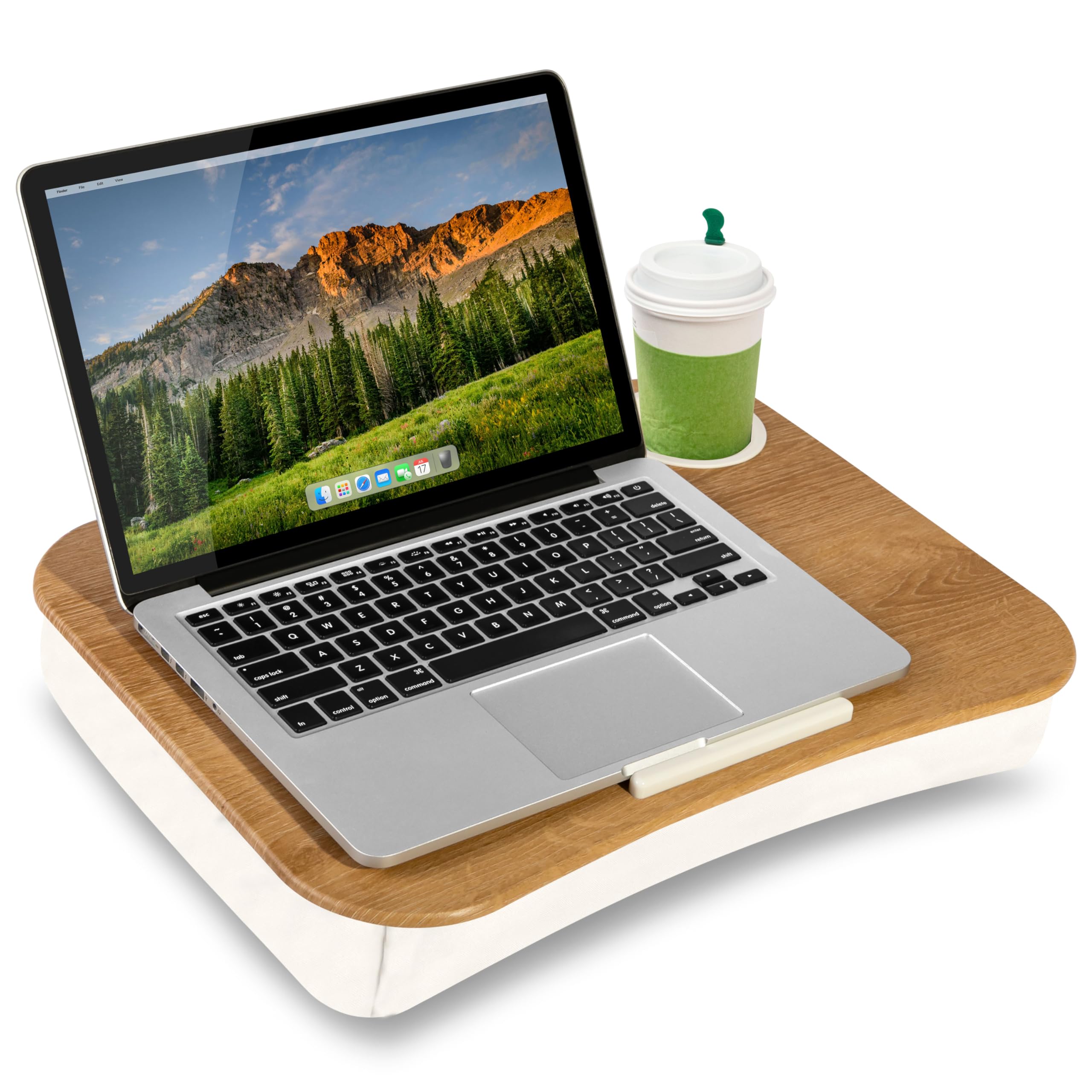 LAPGEAR Cup Holder Lap Desk with Device Ledge - White Oak Woodgrain ...
