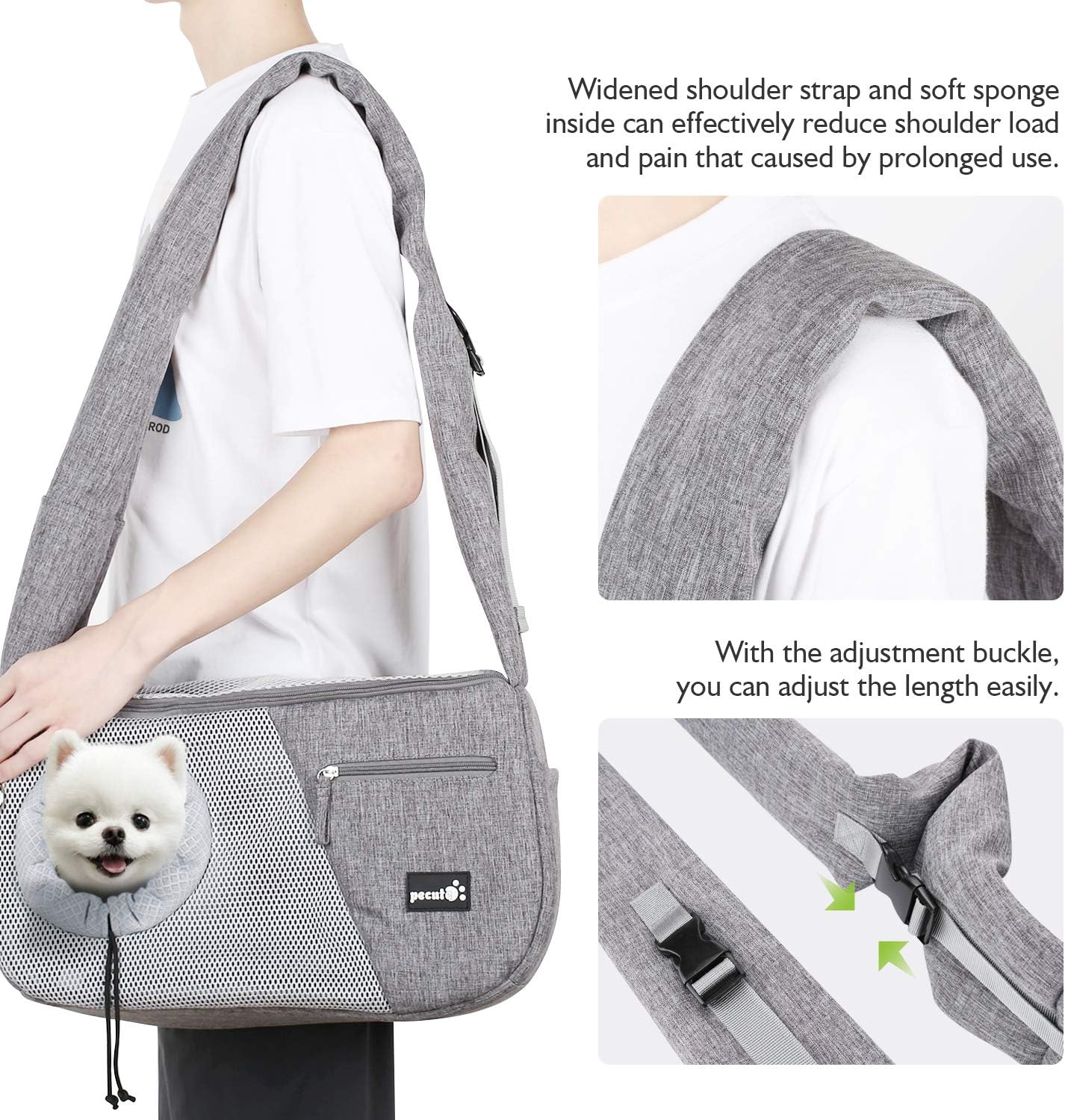 pecute Pet Sling Carrier for Small Doggie Cat Hand Free Sling Carrying ...
