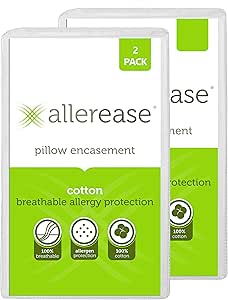 Amazon.com: AllerEase 100% Breathable Cotton Pillow Protector for Sleeping, Queen 30" x 20" - 4 ...
