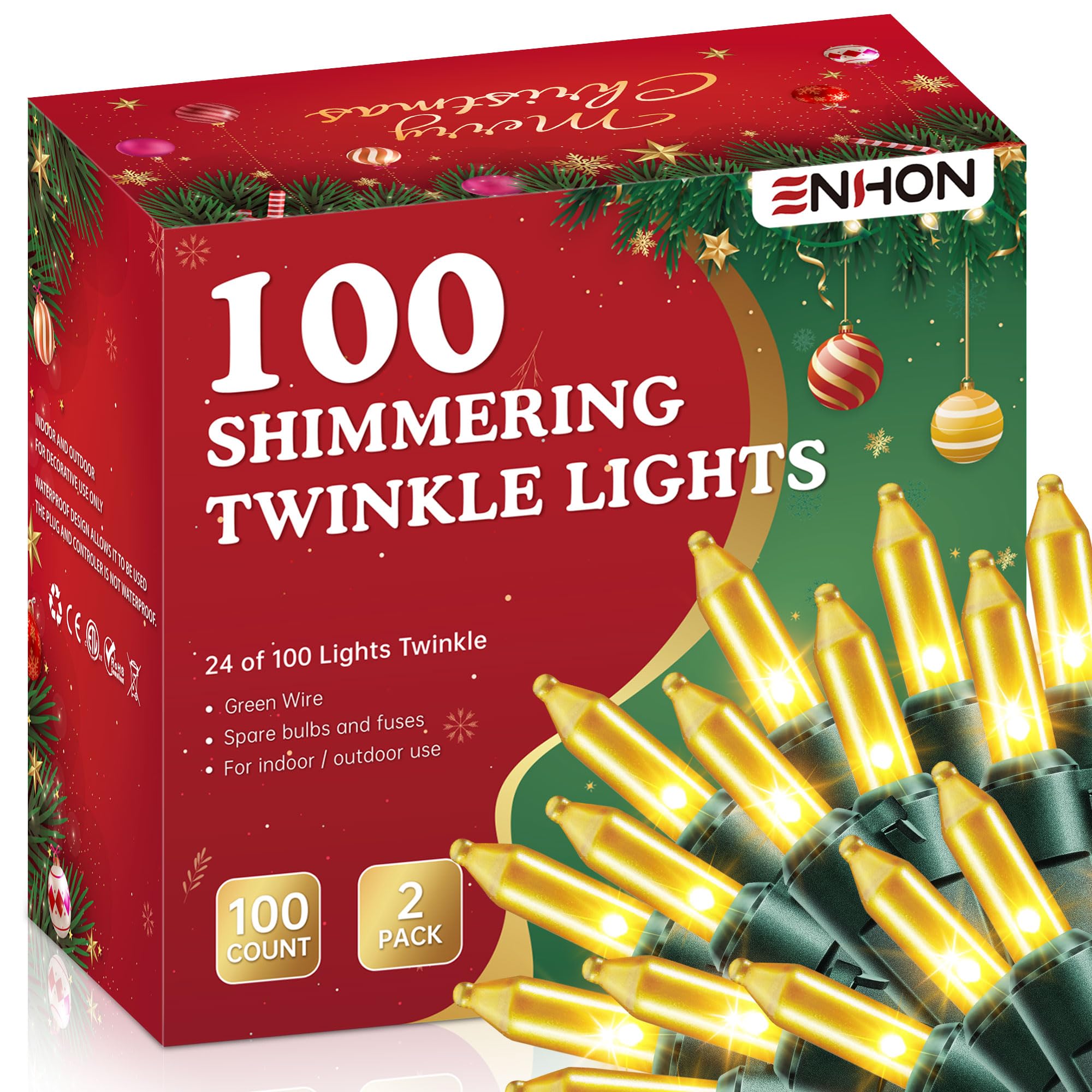 Enhon Twinkling Christmas Lights, 50.8 FT 48 of 200 Random Twinkle ...