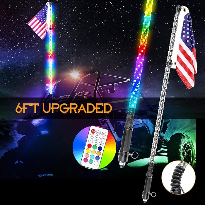 Buy Nirider 6ft LED Whip Light with Flag Pole Remote Control Spiral RGB ...