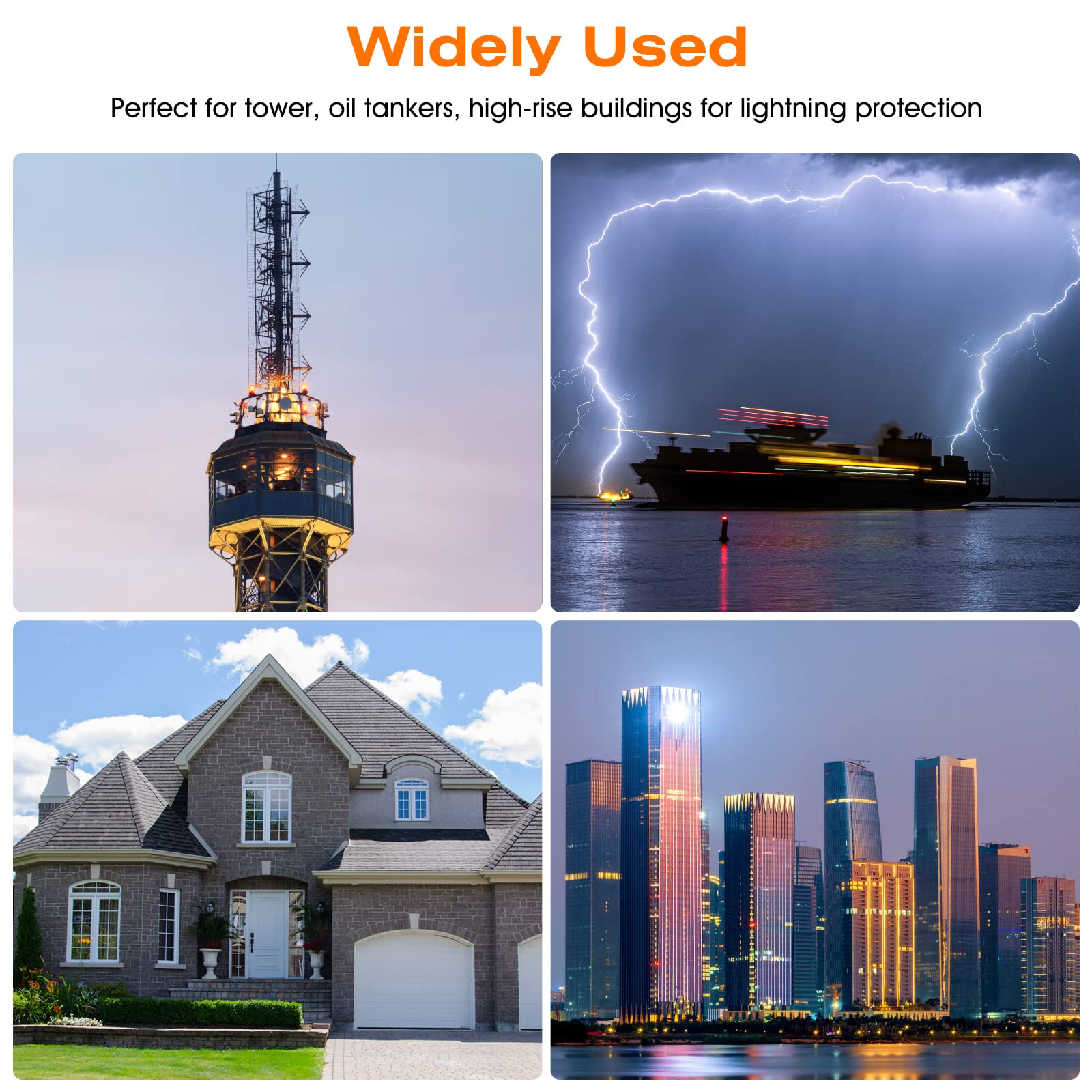 Copper Lightning Rod Kit With Down Conductor Clamp UL Listed For Roof ...