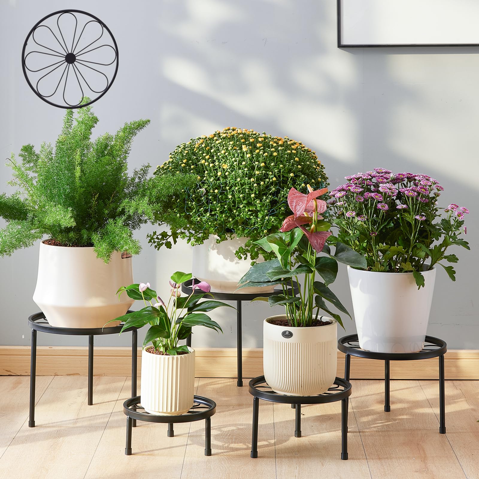 Furshus Plant Stand,5 Pack Heavy Duty Flower Pot Stands,Metal ...