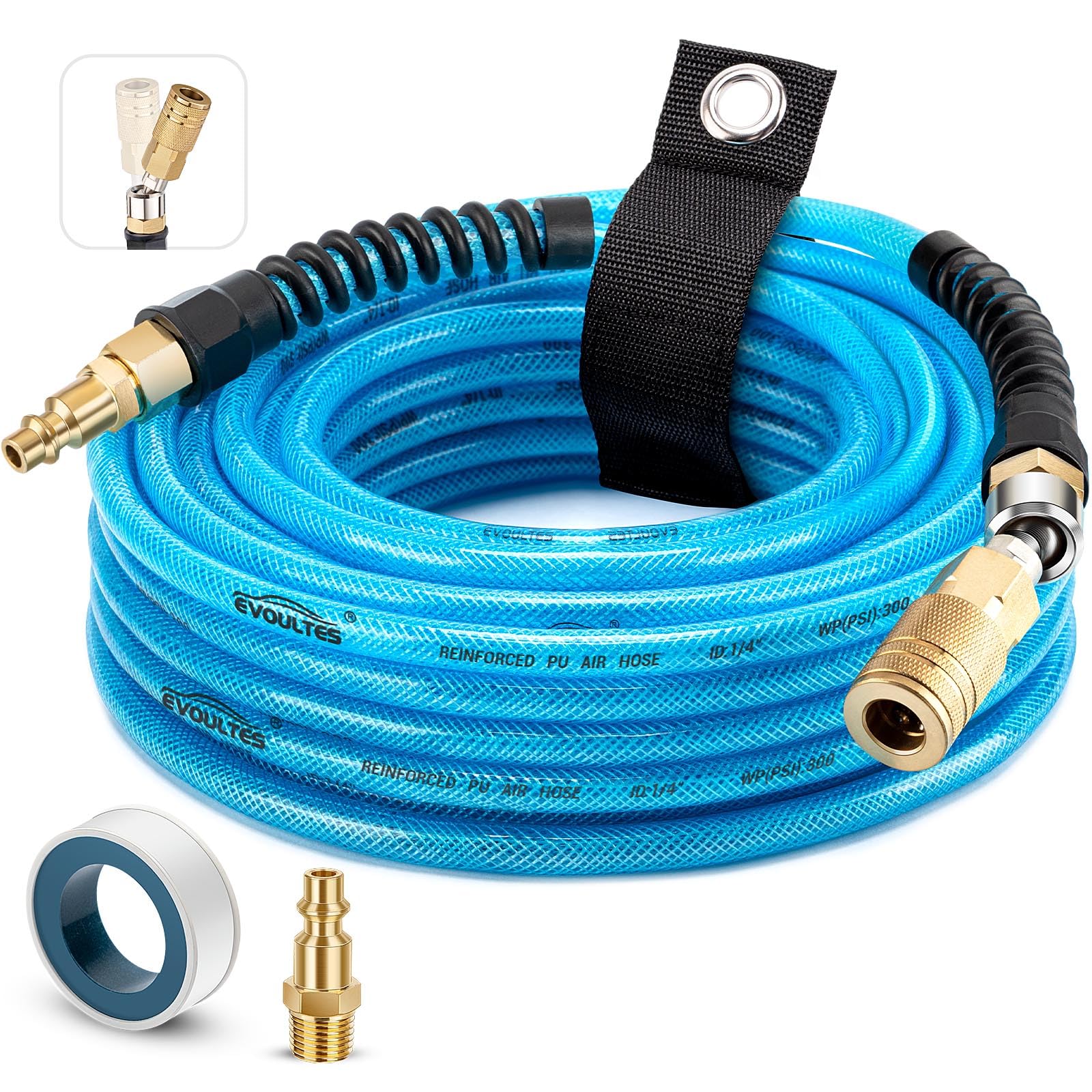 EVOULTES 3-Layers Reinforced Pu Air Compressor Hose, 1/4 In x 52 Ft ...