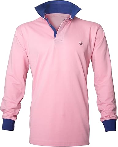 Mens Classic Rugby Shirt, Pink/Navy Collar/Cuffs, XXL: Amazon.co.uk ...