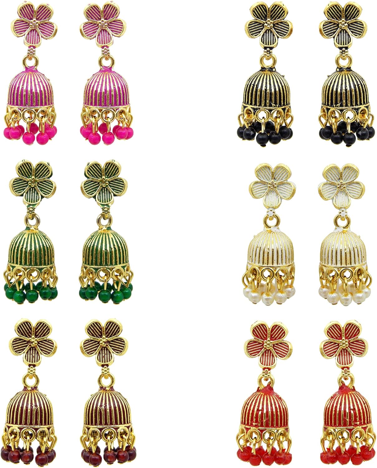 Buy Fresh Vibes Traditional Golden Jhumke Flower Tops Earrings Combo ...