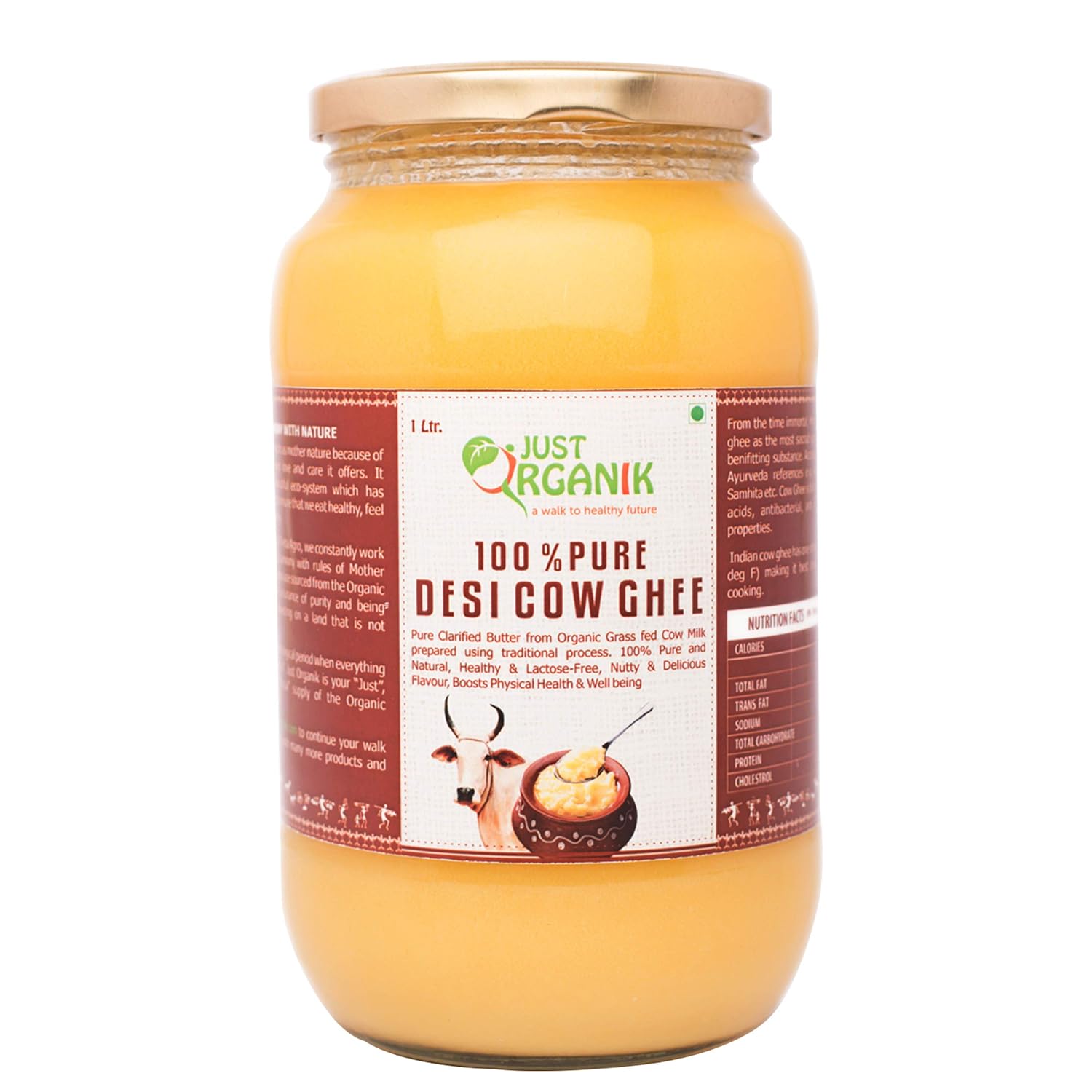 Just Organik Grass Fed Cow's Desi Indian Ghee - 1 Litre: Amazon.in ...