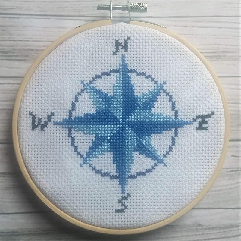 Compass Cross Stitch Kit With Hoop - Beginners Counted Cross Stitch ...