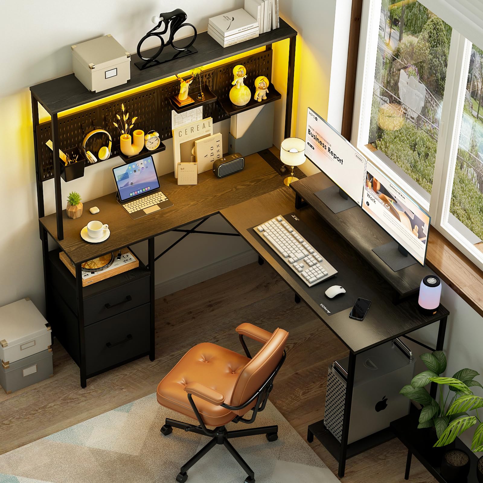 Yoobure L Shaped Desk with Pegboard, Reversible Computer Desk with ...