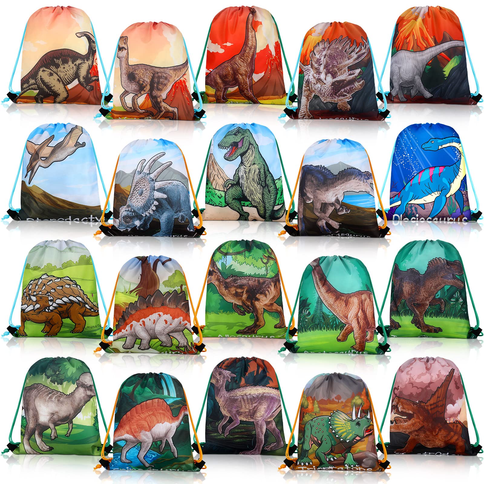 Weewooday 20 Pcs Dinosaur Party Favor Bags Drawstring Gift Goodie Treat ...