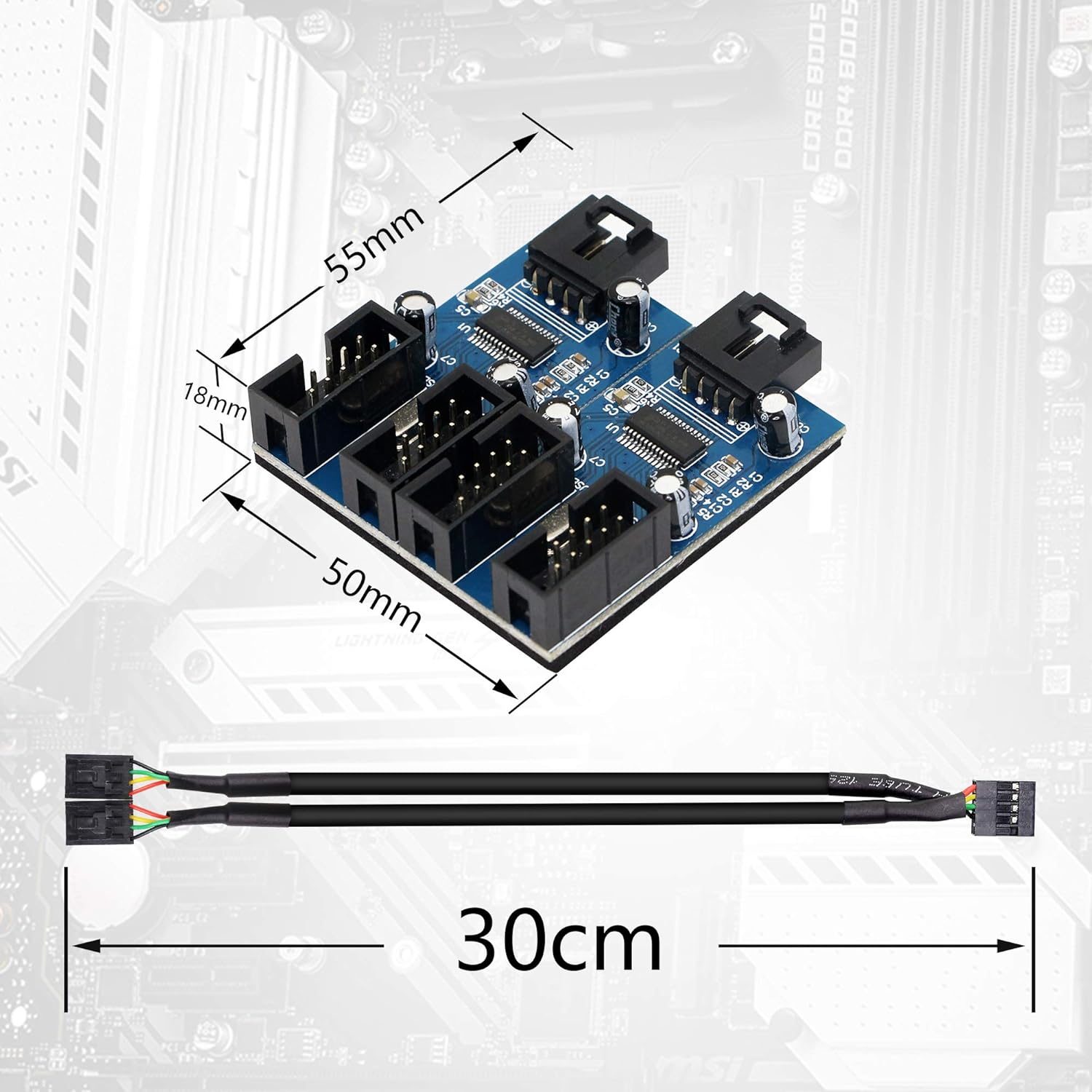 CERRXIAN Motherboard USB 2.0 9pin Header 1 to 4 Extension Hub Splitter ...