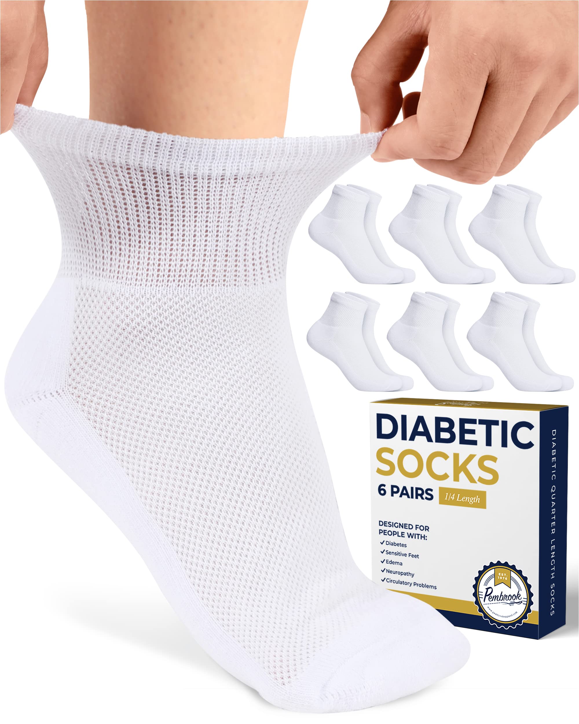 Pembrook White Diabetic Socks for Men & Women | 6 Pairs | Wide Stretch ...