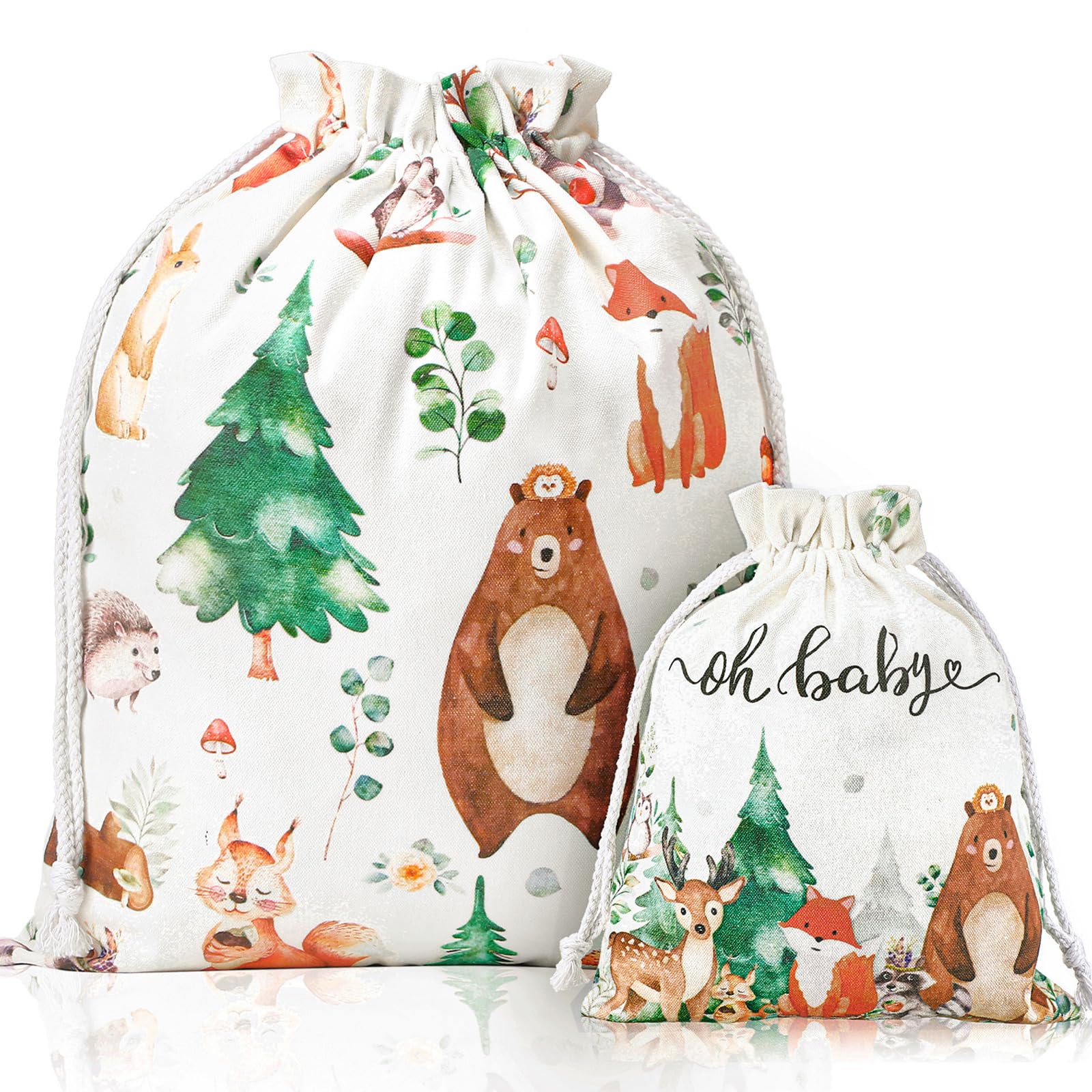 Buryeah 2 Pcs Woodland Animal Baby Shower Drawstring Gift Bags 20/12 ...
