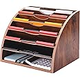 WuGeShop Fan-Shaped Desk File Organizer, 7 Compartments Wooden Paper ...