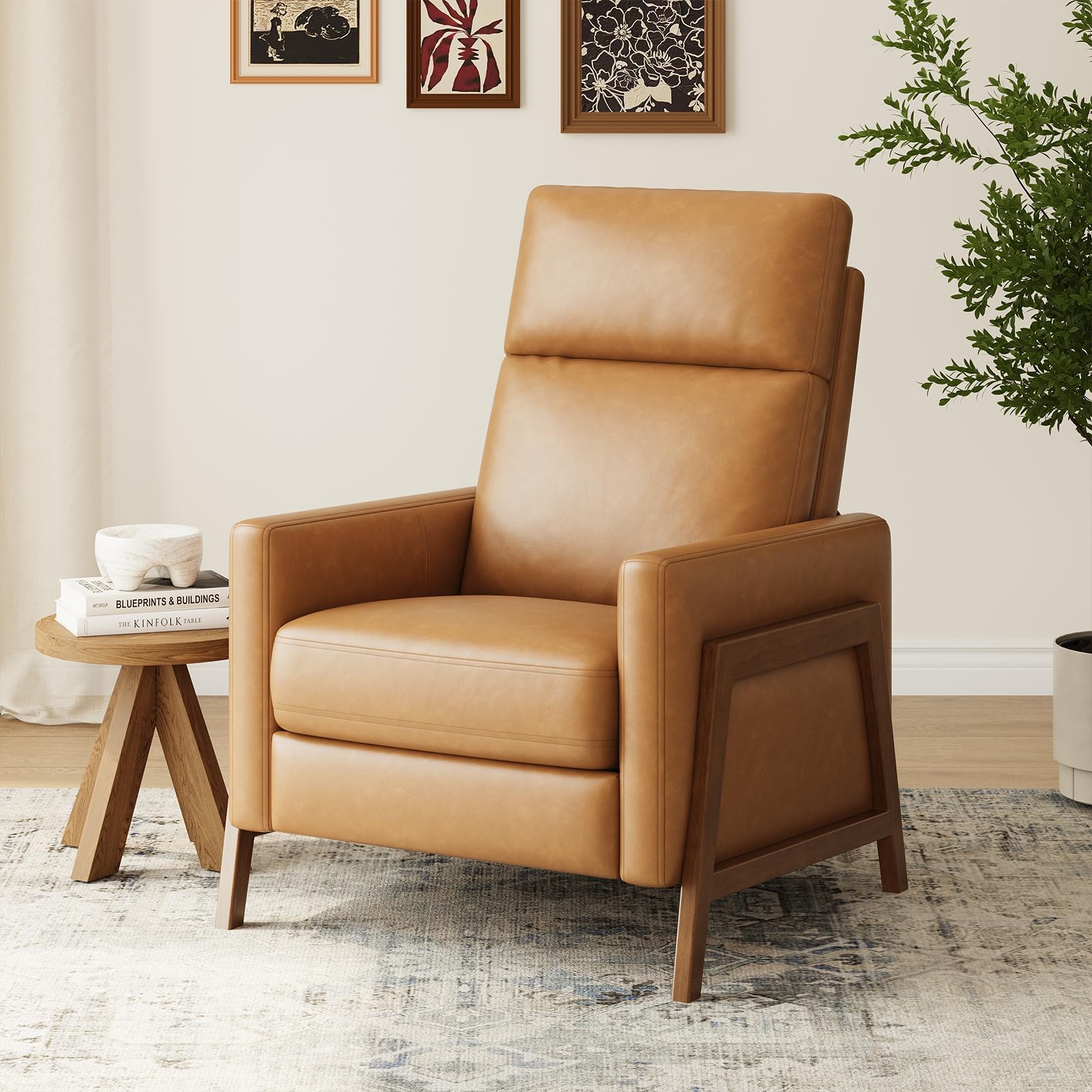 COLAMY Push Back Recliner Chair,Mid Century Modern Wingback Chair ...