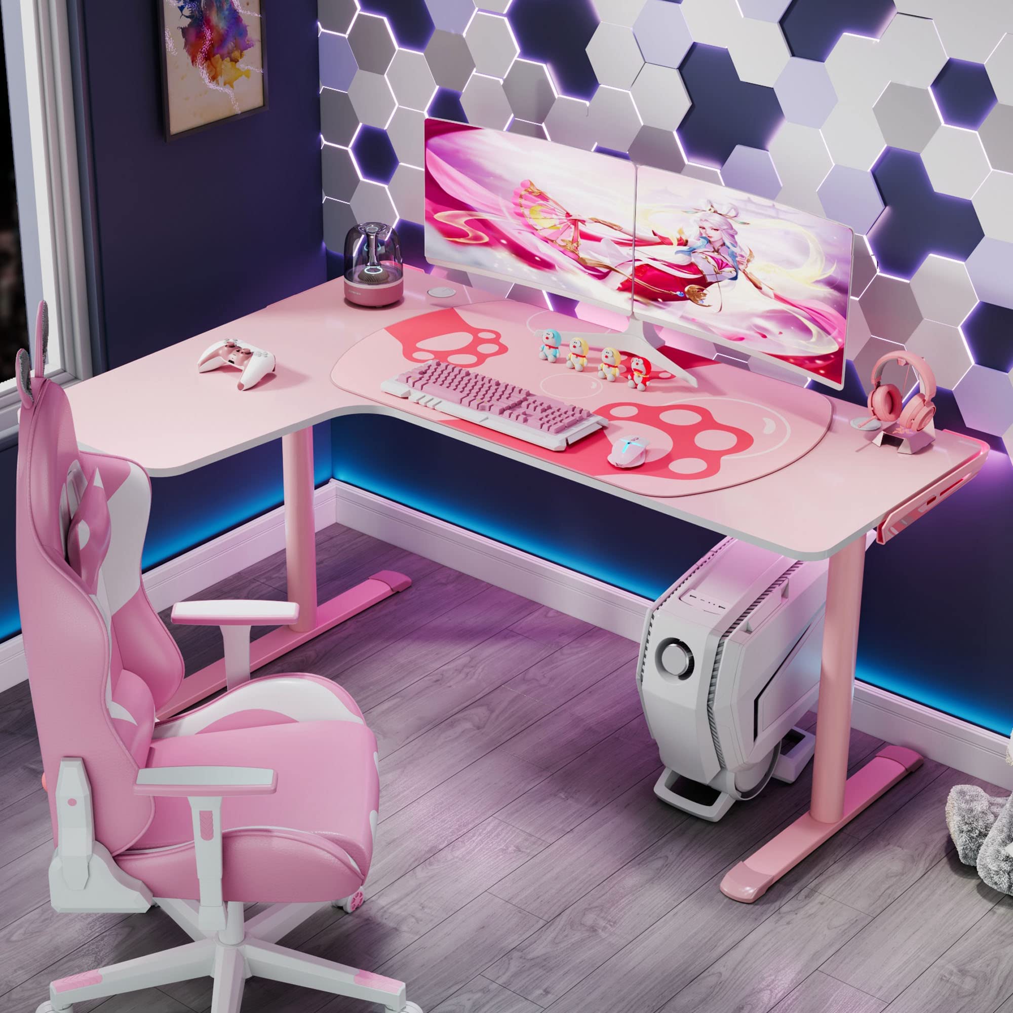 Mua EUREKA ERGONOMIC Pink L Shaped Gaming Desk, 60 Inch Large Home ...