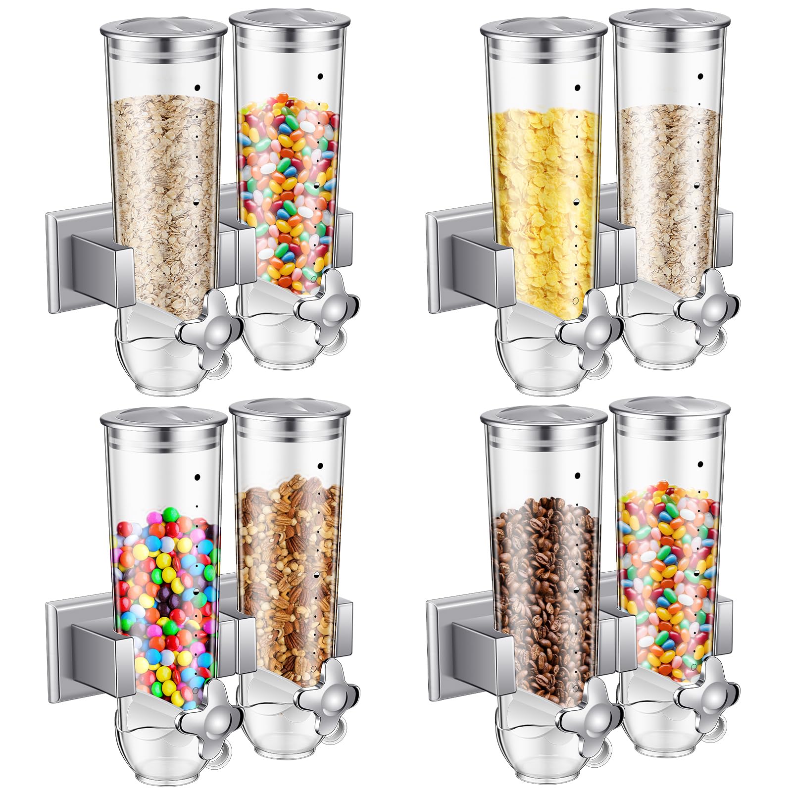Huwena 4 Sets Cereal Containers Storage,3L Each Set Wall Mounted Cereal ...
