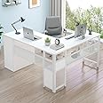 LVB White L Shaped Corner Desk with Drawers, Reversible Modern L-Shaped ...