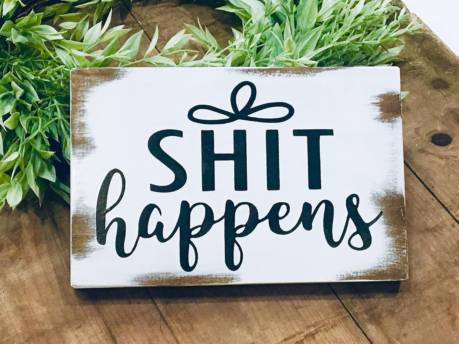 Amazon.com: Rustic shit happens wood sign - rustic bathroom wall decor ...