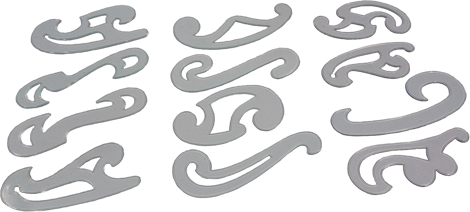 PARTH IMPEX French Curve Set of 12 Clear Plastic Inking Edges Drafting ...