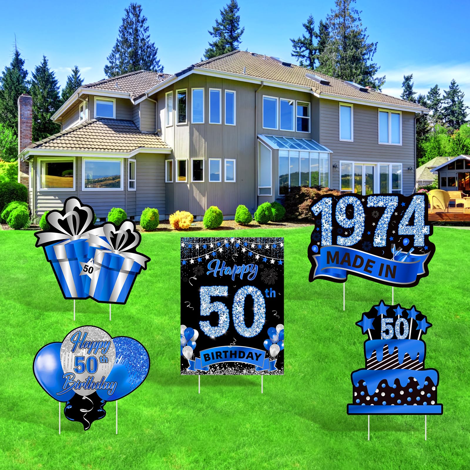 5Pcs Navy Blue 50th Birthday Yard Sign Decorations for Men Happy 50th ...