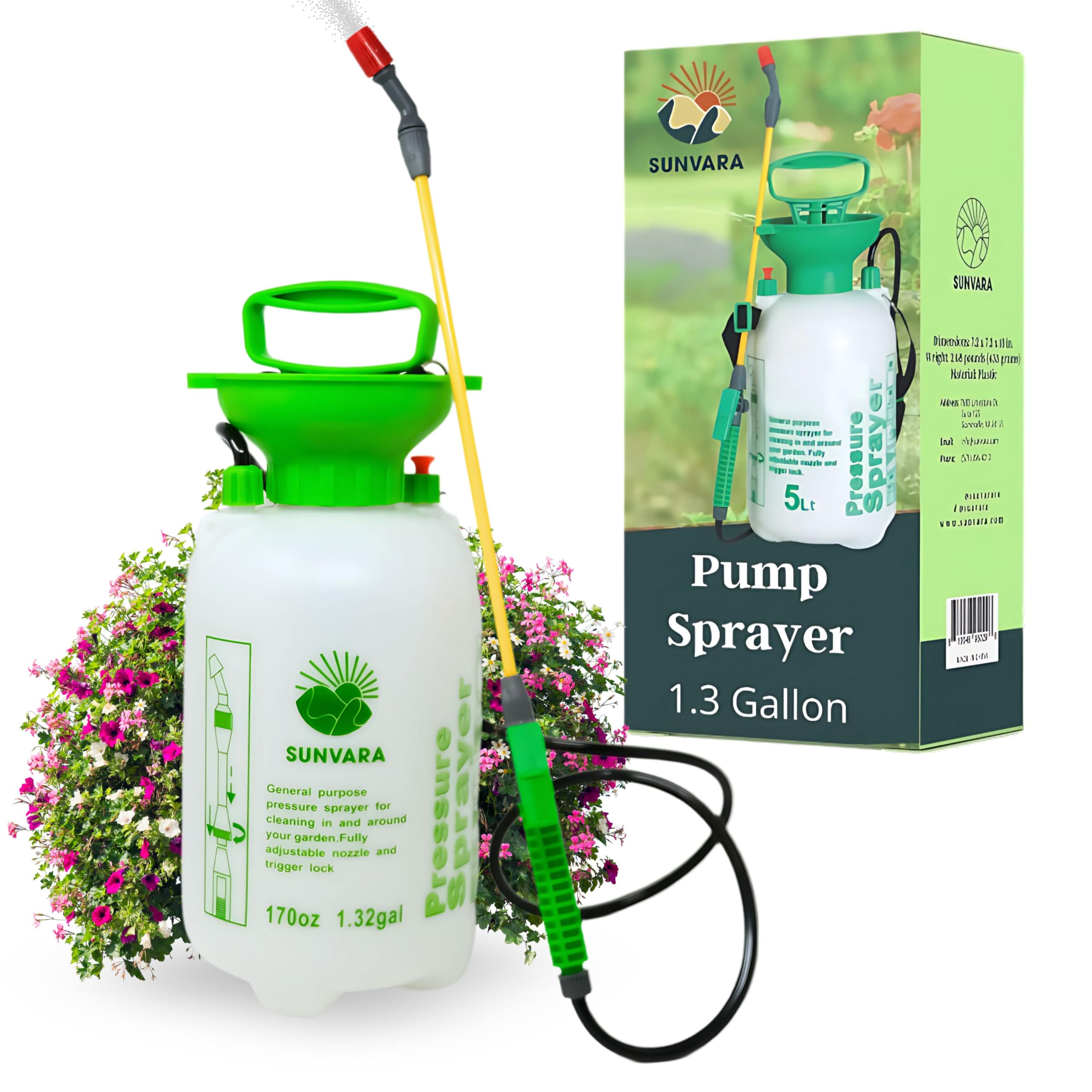 Garden Pump Sprayer 1.3 Gallon 5L Pressure Sprayer 1 Gallon Garden ...