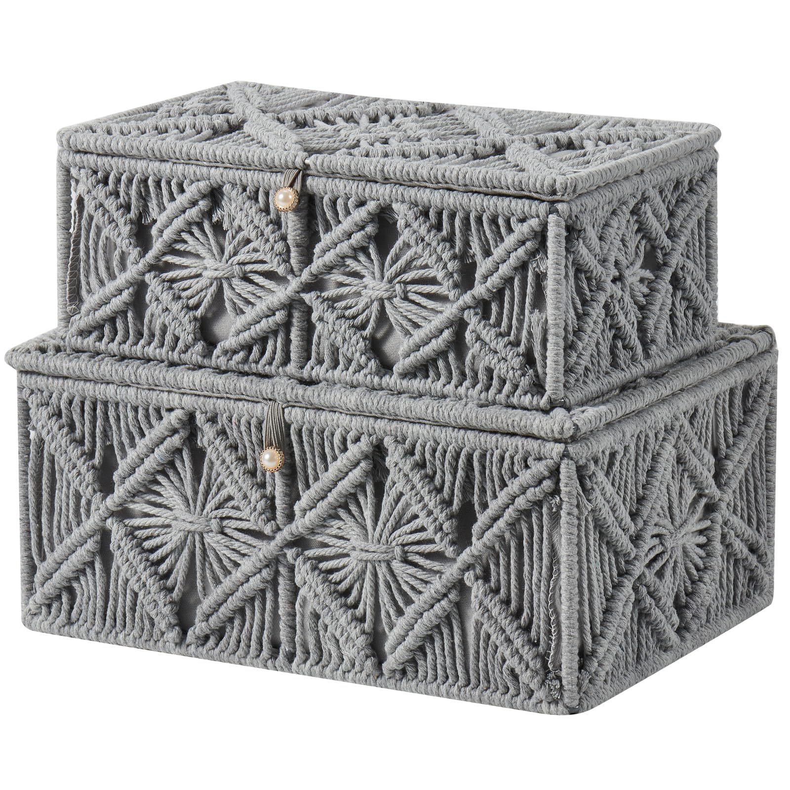 VinneGenzz 2PCS Decorative Boho Storage Baskets with Lid Bohemian ...