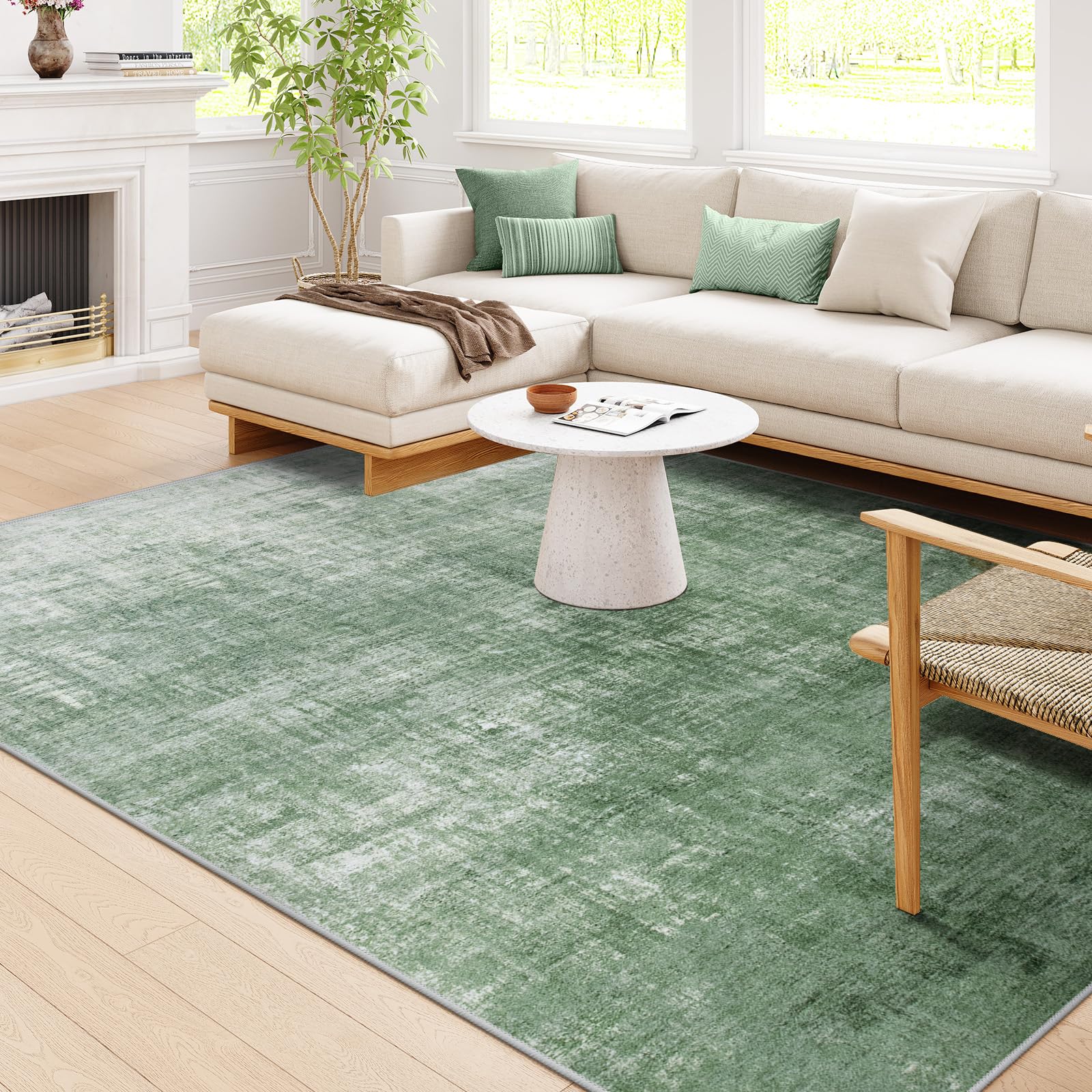Lahome Abstract Green Area Rugs 9x12 Living Room, Boho Modern Washable ...