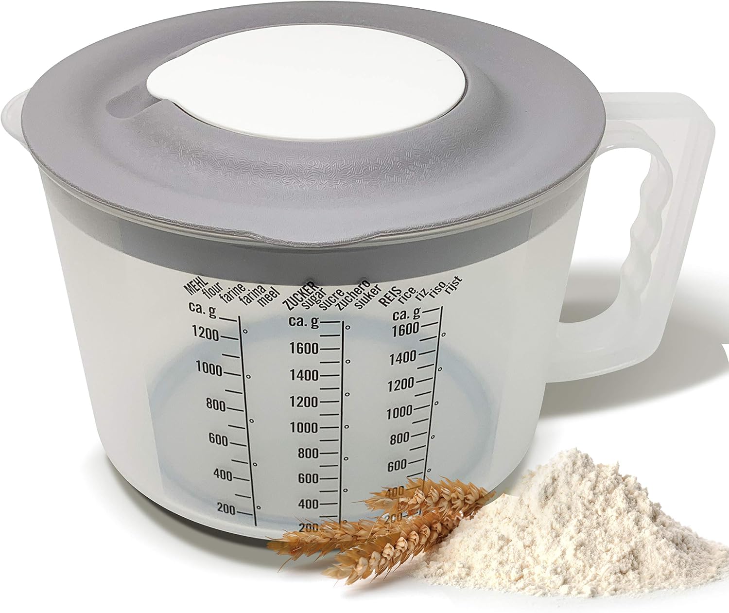 KITCHENLY® Messbecher 2l als Rührschüssel mit Spritzschutzdeckel und ...