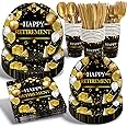 Amazon.com: Kepeel 168 Pcs Retirement Party Supplies, Black Gold Happy Retirement Party ...