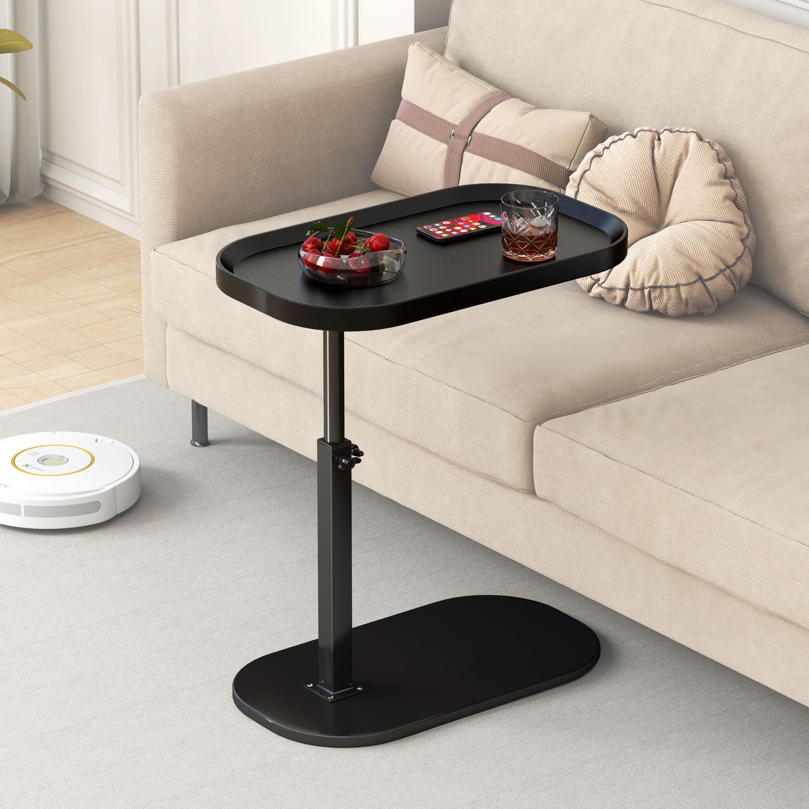C Shaped Side Table Adjustable Height, 360°Swivel C Shaped End Table, Couch Side Tables That ...