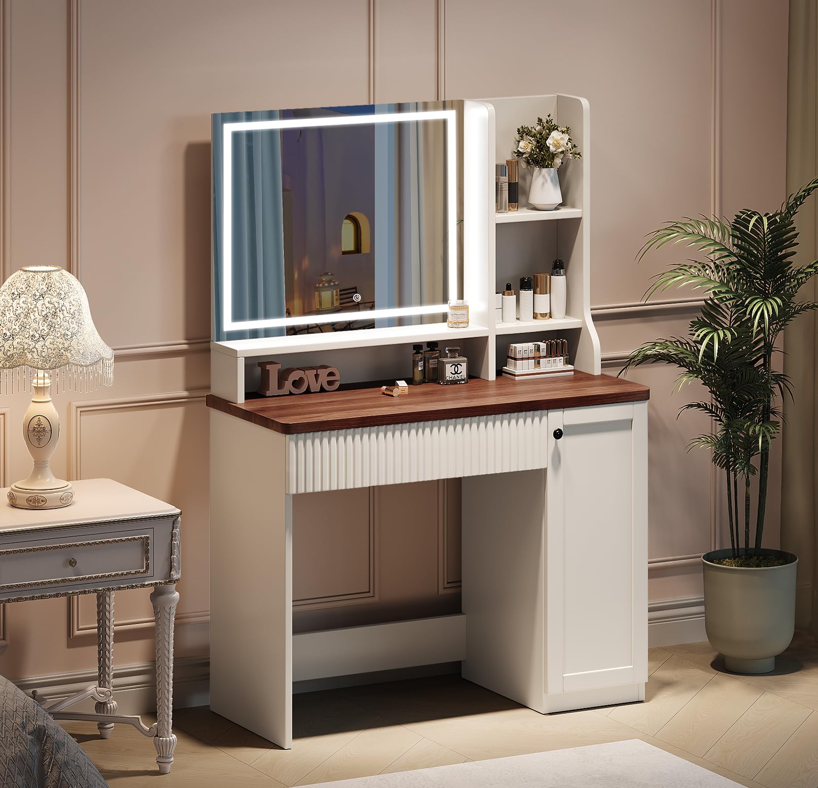 Dripex Makeup Vanity Desk with Mirror and Lights Bedroom Dressing Table ...