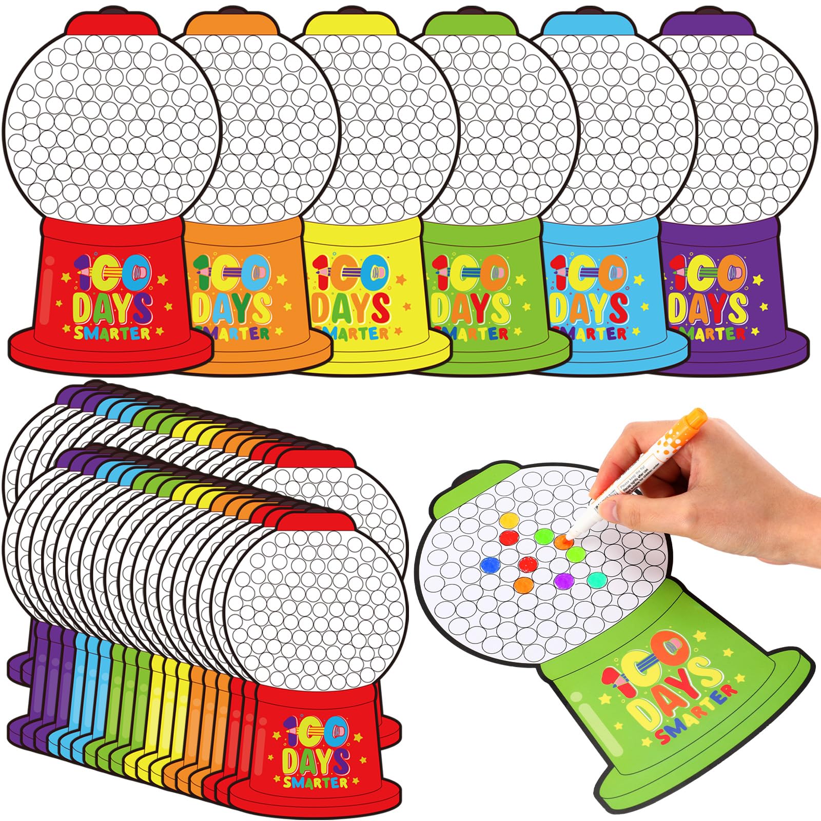 Lunmon 100 Days of School Gumball Crafts Color Matching Paper Gumball ...