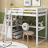 Amazon.com: BIADNBZ Twin Size Wood Loft Bed with Desk and Wardrobe, 2 Drawers, Wooden High ...