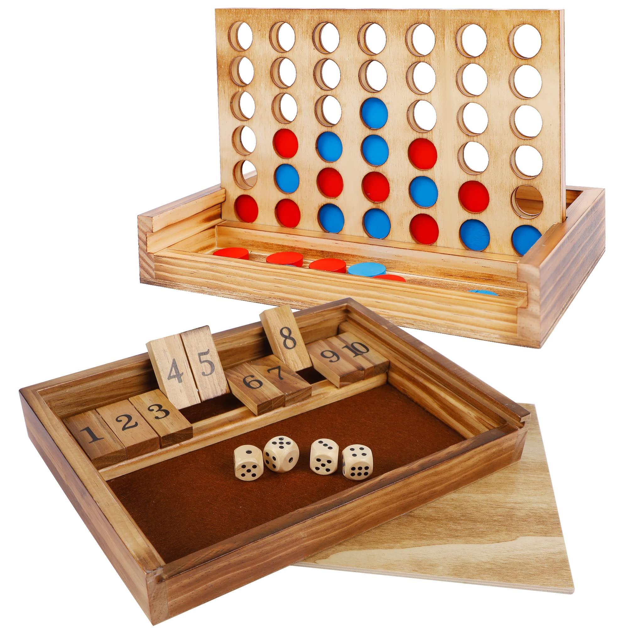 Glintoper Shut The Box & 4 in a Row Tables Game Set, Classic Wood Dice ...