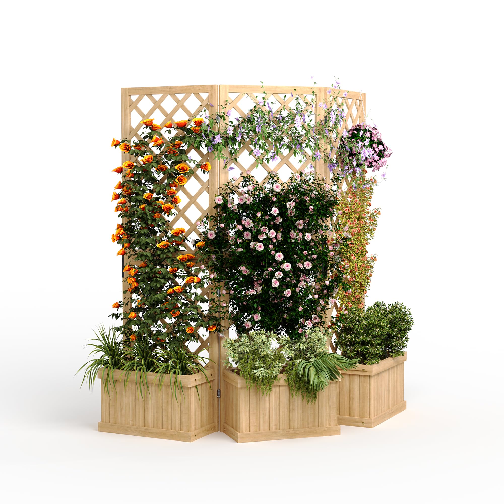 Wooden Planter Box Privacy Screen, 62"x 10"x 65" Freestanding Outdoor ...