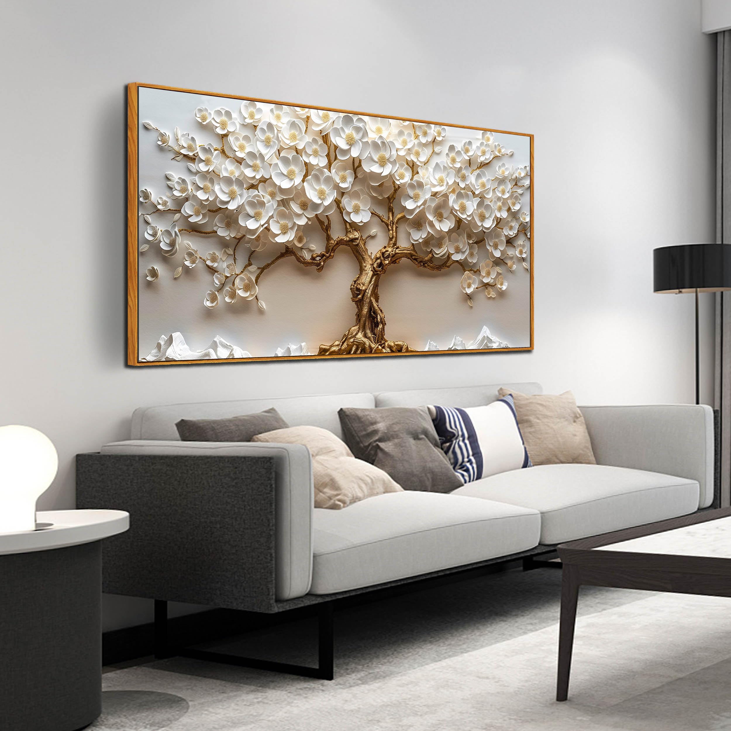 White Flowers Wall Art for Living Room Large Size - Tree Wall Art for ...