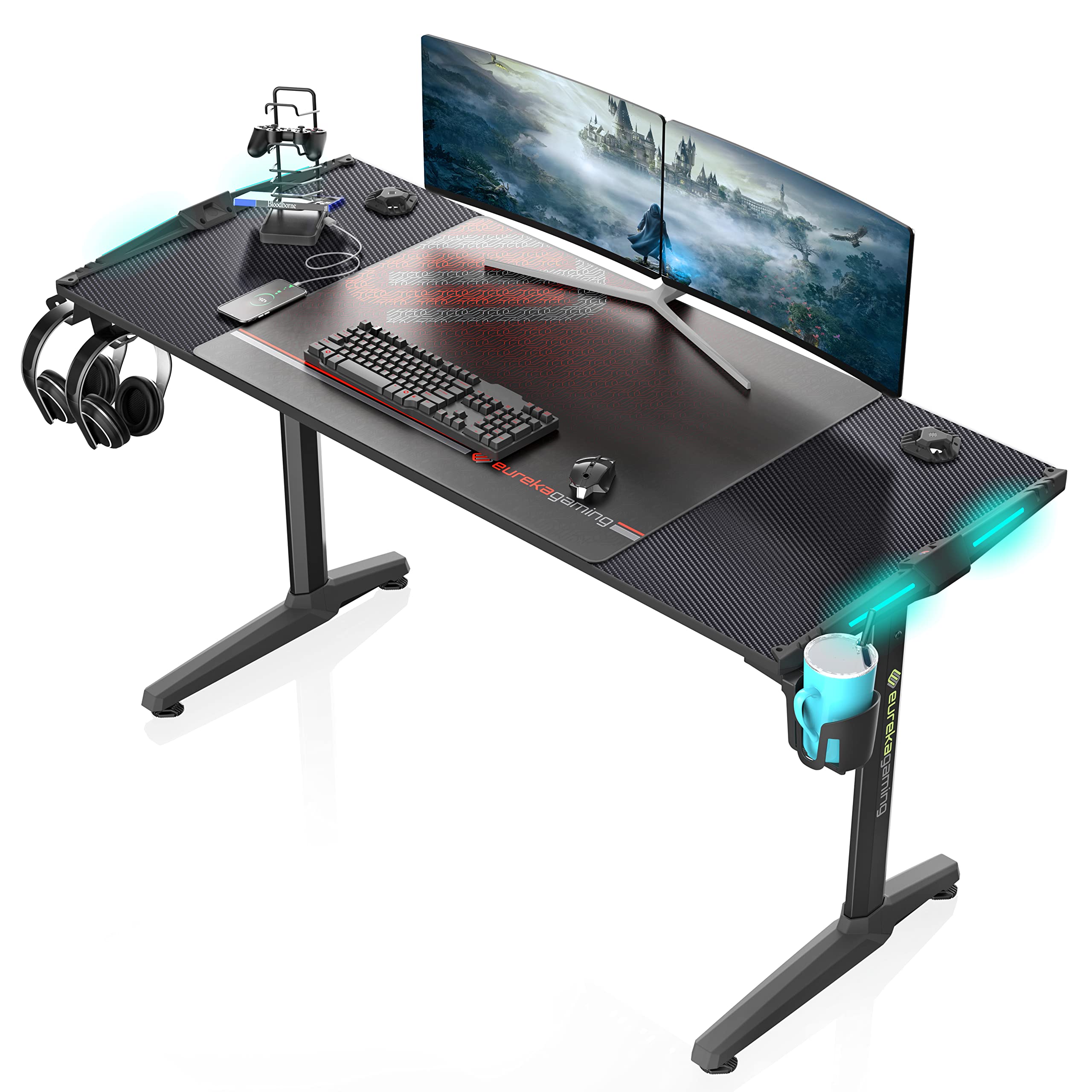 Mua Eureka Ergonomic 55 Inch RGB LED Gaming Desk with Lights Up, PC ...