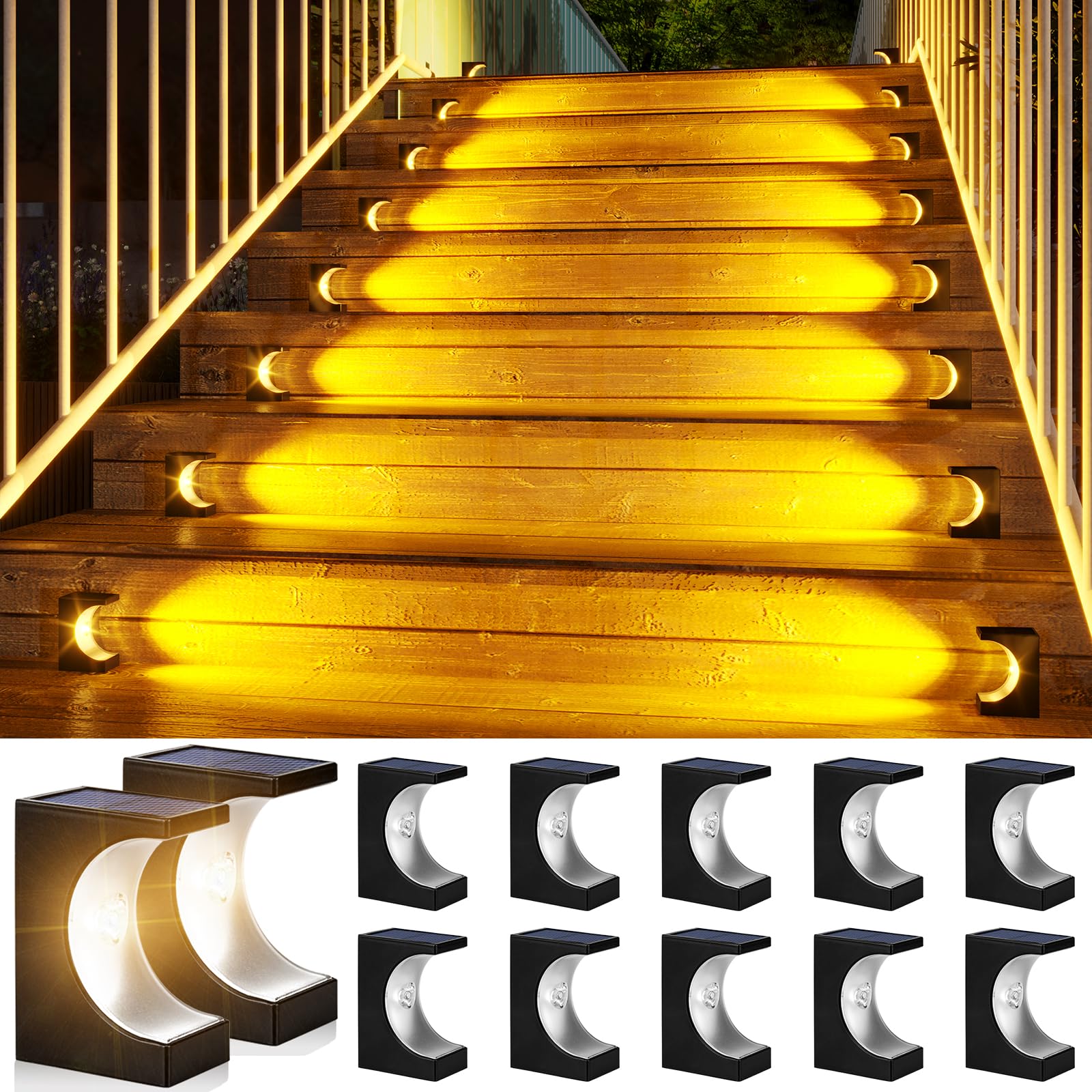 ROSHWEY Solar Step Lights 12 Pack, Stair Lights Outdoor Waterproof, LED ...
