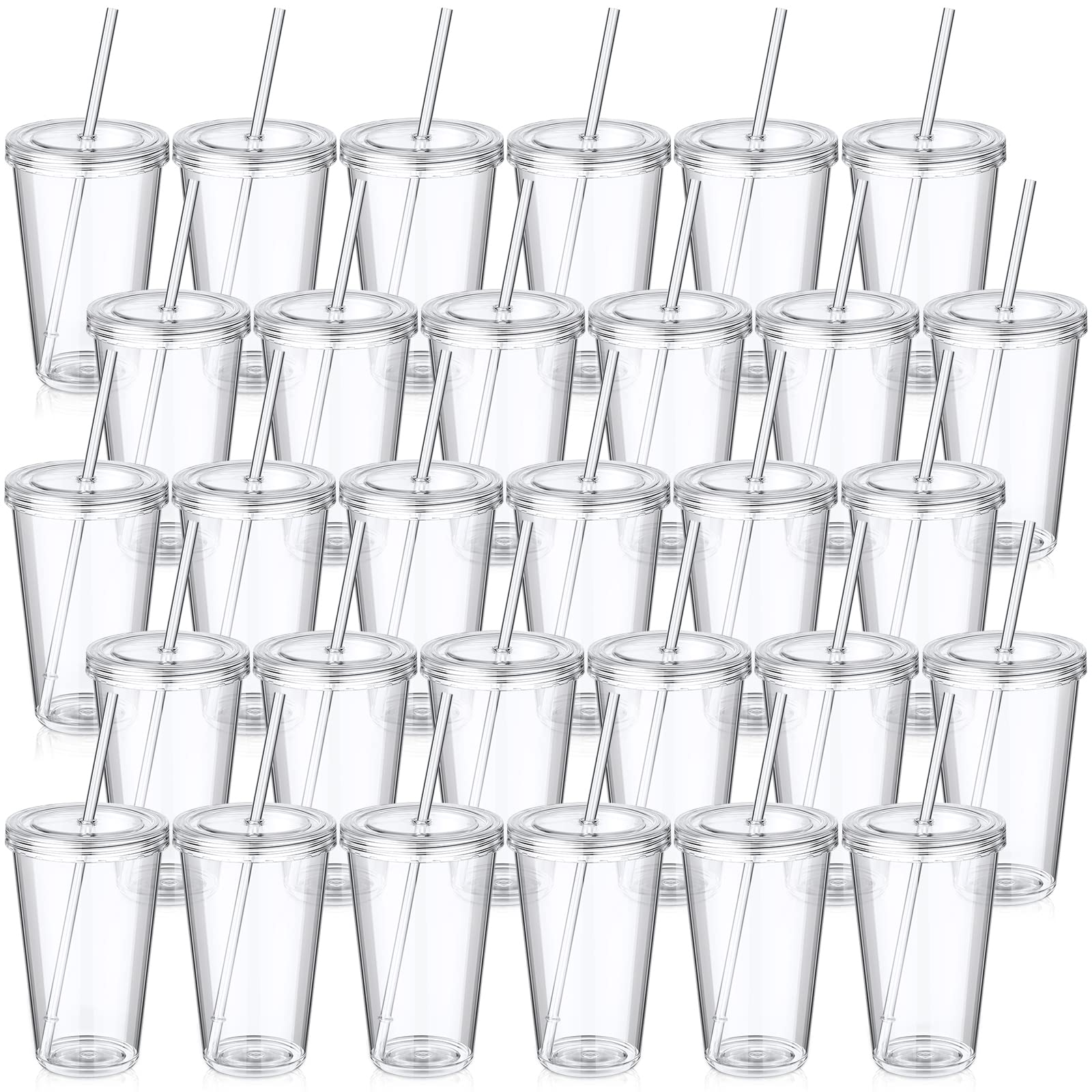 Zubebe 30 Pack 20oz Clear Tumbler Reusable Plastic Cups with Lids and ...