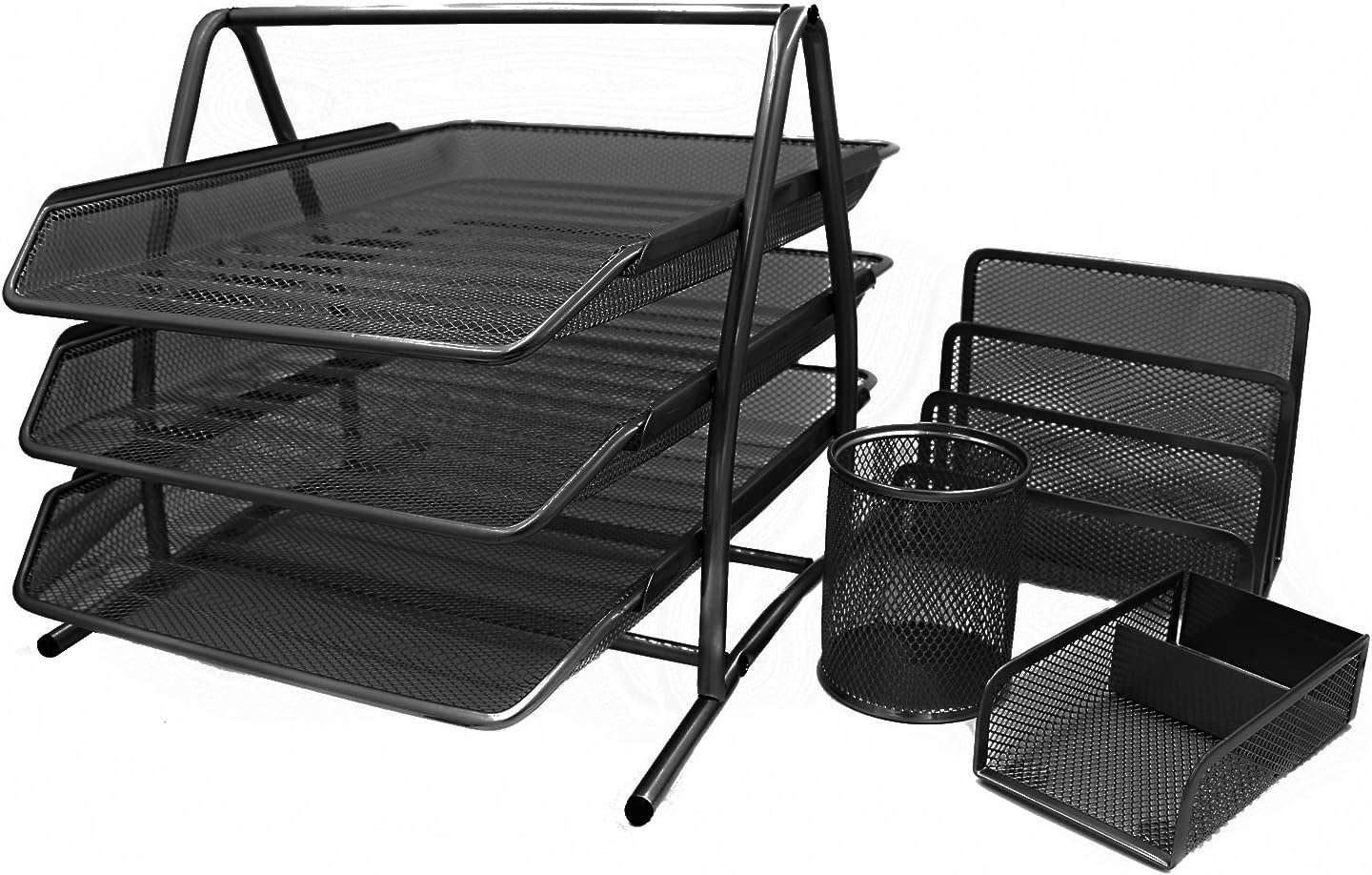 EasyPAG Office Desk Tidy 4 Piece Organiser Set – 3 Tier A4 Filing Tray ...