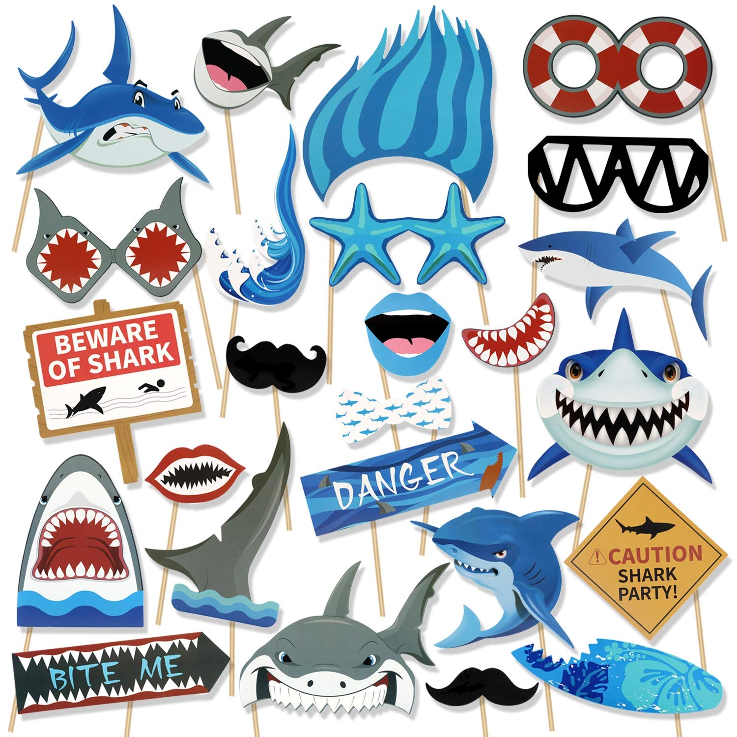 Konsait Shark Photo Booth Props(25Count), Ocean Sea Themed Jawsome ...