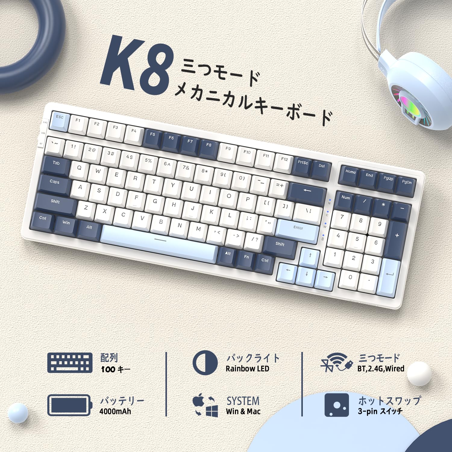 Mua ZIYOU LANG K8 Gaming Keyboard, Wireless Mechanical Keyboard, 100 ...