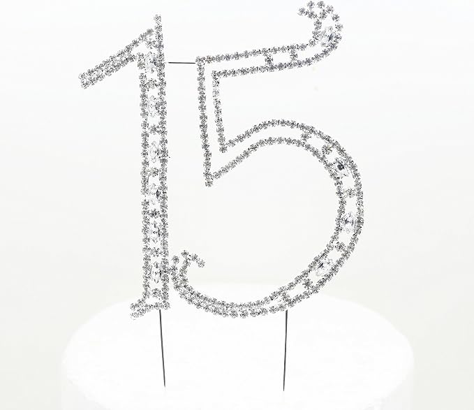 Decoración para tarta para número 15 plata cristales, números, letras ...
