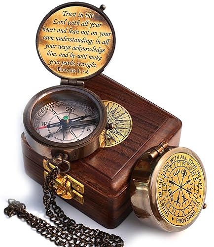 Trust in The Lord-Proverbs 3: 5-6 Quote Engraved Compass with Wooden ...