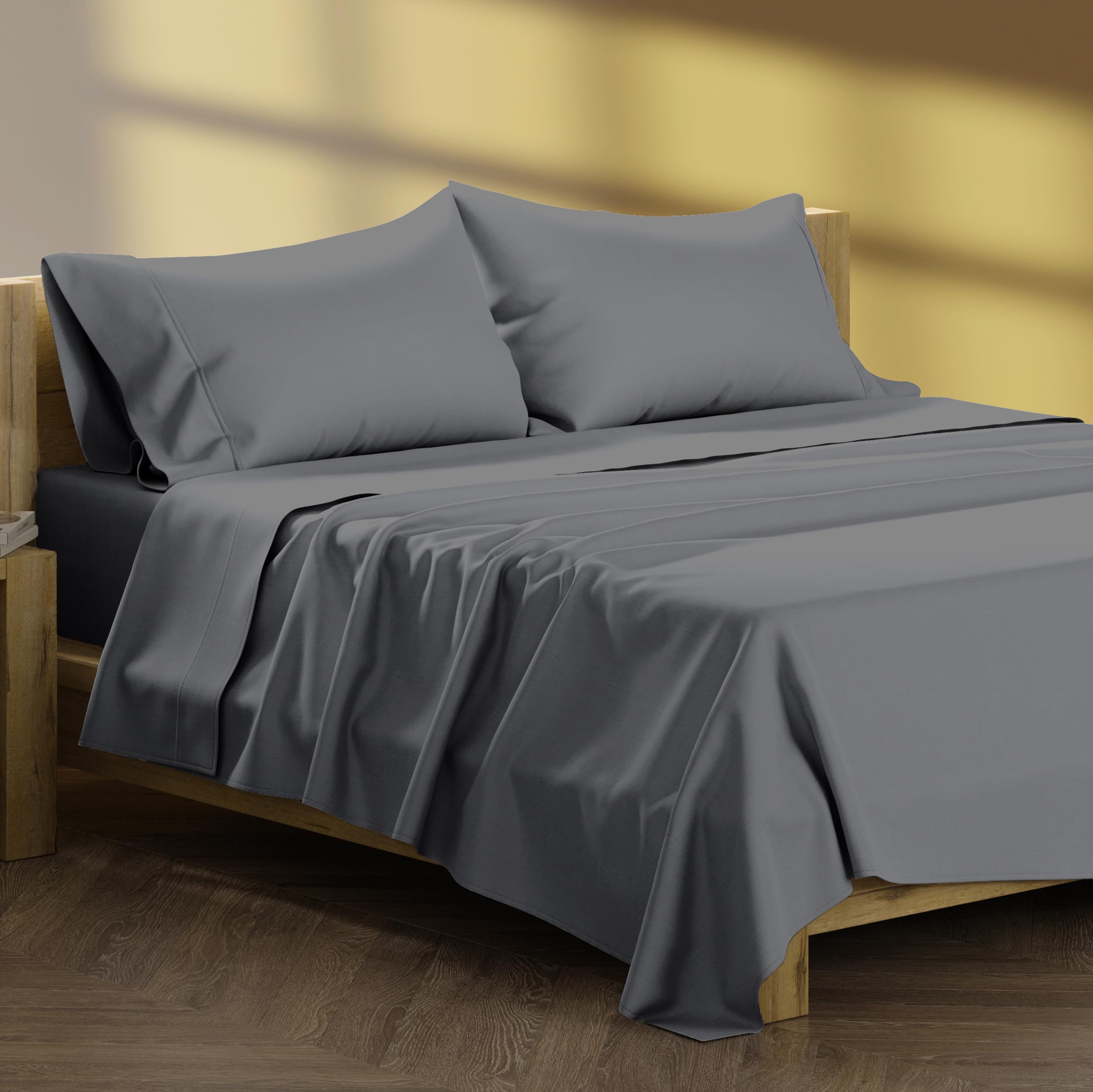 XOOX Linen Split King Sheets - 500 Thread Count 100% Cotton Sheets ...