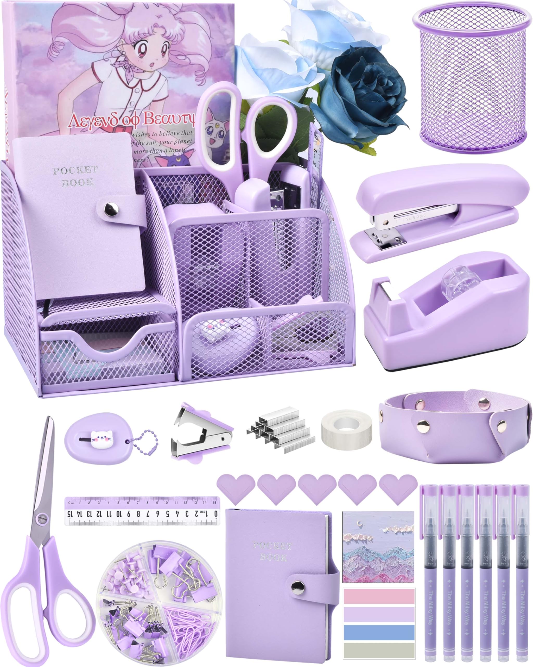 Purple Desk Accessories, 26Pcs Office Supplies and Desk Organizers ...