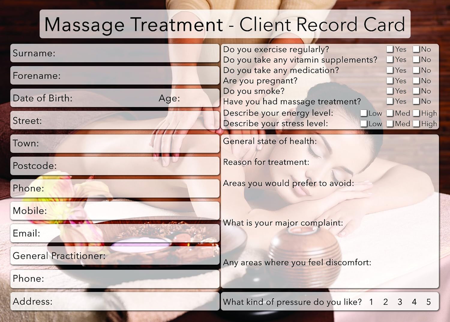 Massage Client Record Card Photo Background - Pack of 200: Amazon.co.uk ...